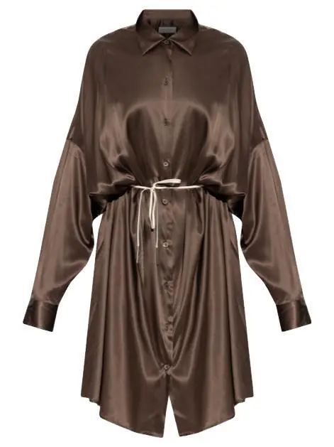 Dries Van Noten Long Sleeve Shirt Dress - Brown