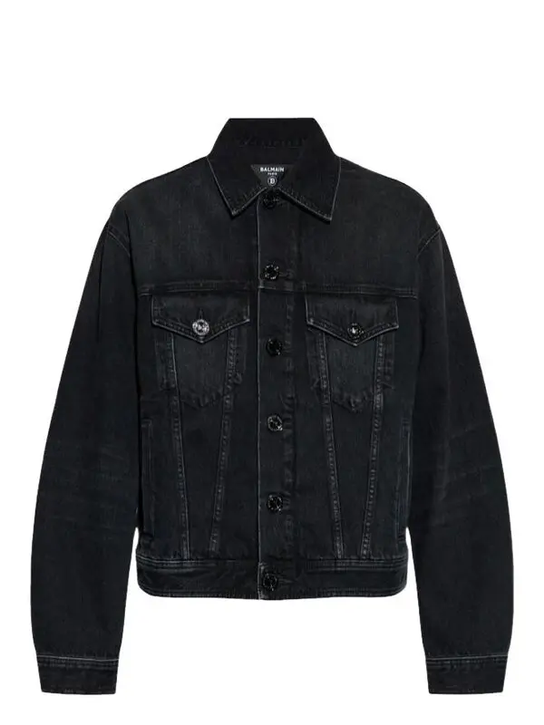 Balmain Collared Button-up Denim Jacket - Black