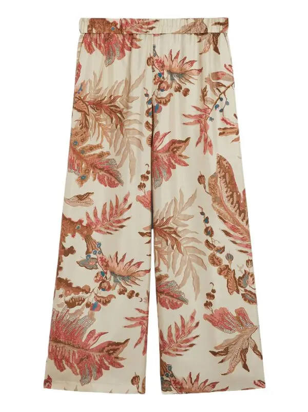 Max Mara Printed Silk Twill Relaxed Fit Trousers - Beige