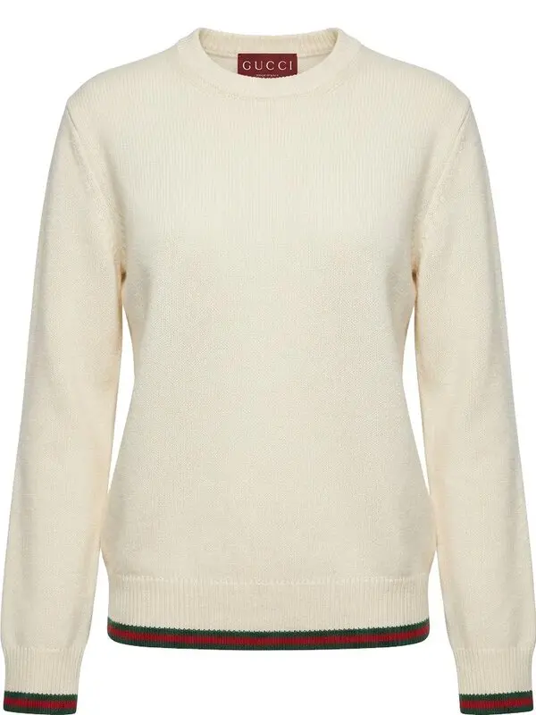 Gucci Trim Detailed Crewneck Knit Sweater - Ivory White