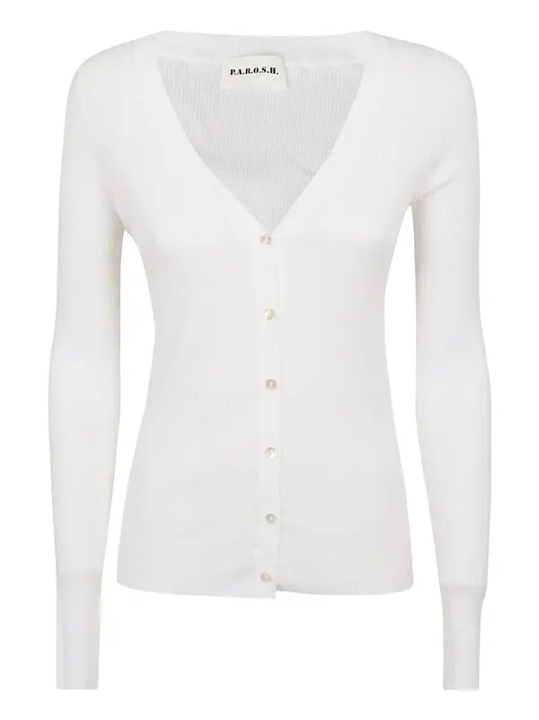 P.a.r.o.s.h Long-sleeved V-neck Knitted Cardigan - White