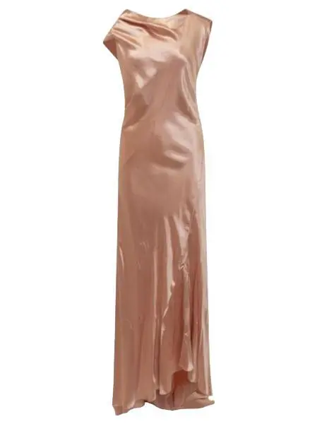 Alberta Ferretti Asymmetrical Rolled Neck Maxi Dress - Brown
