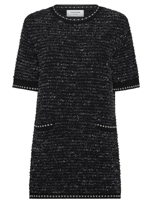 Thom Browne Tweed Mini Dress With Embellishments - Black