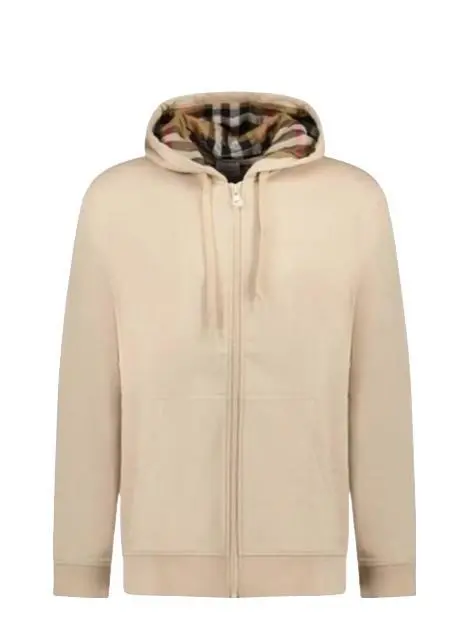 Burberry Cotton Blend Zip Hoodie With Drawstring Hood - Nude