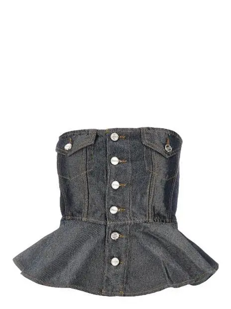 GANNI Peplum Textured Top - Black