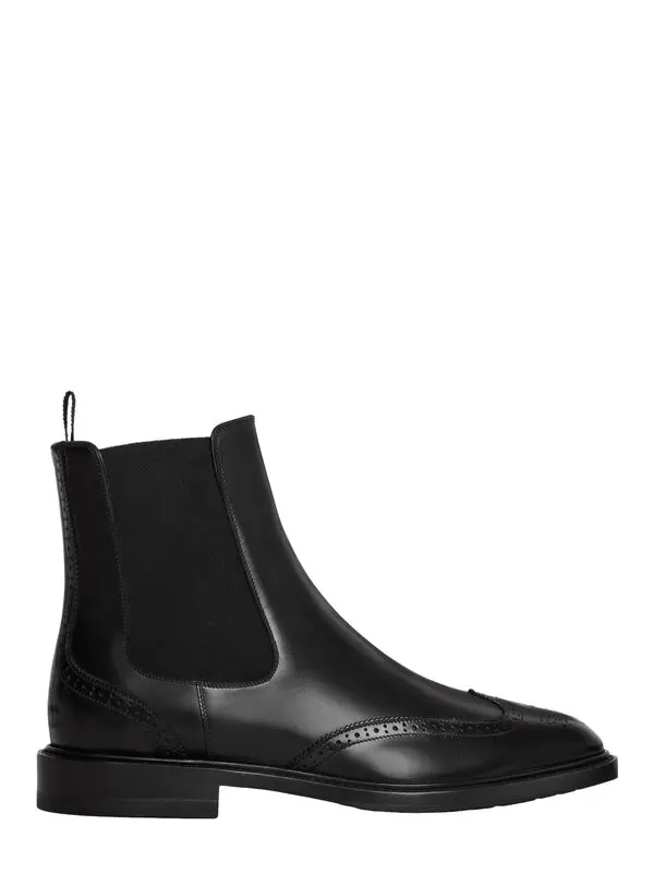 Celine Donavan Chelsea Boot With Brogues In Polished Bull - Black