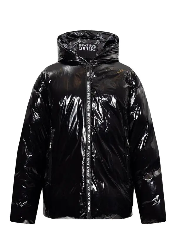Versace High-shine Hooded Down Jacket - Black
