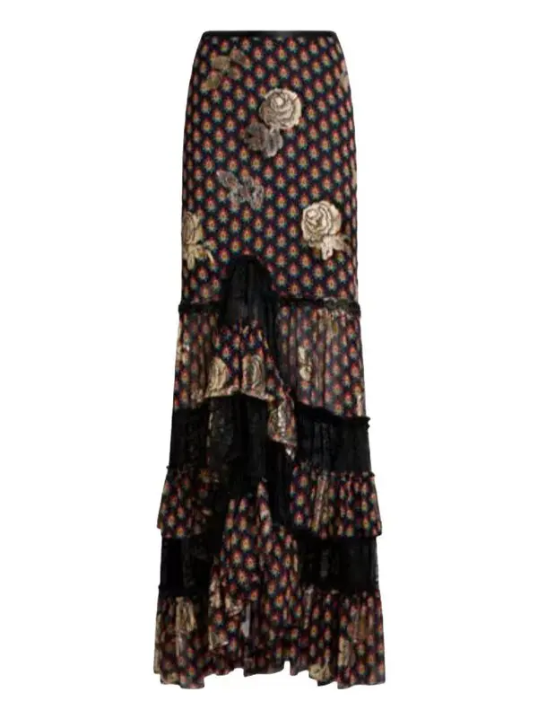 Etro Rose Patterned Asymmetric Midi Skirt - Brown