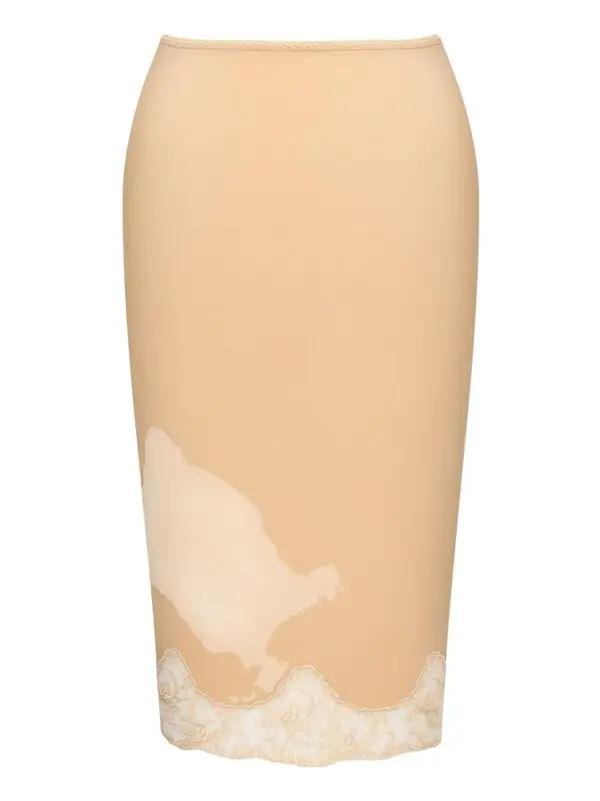 Saint Laurent Lace Trimmed Midi Skirt - Light Brown