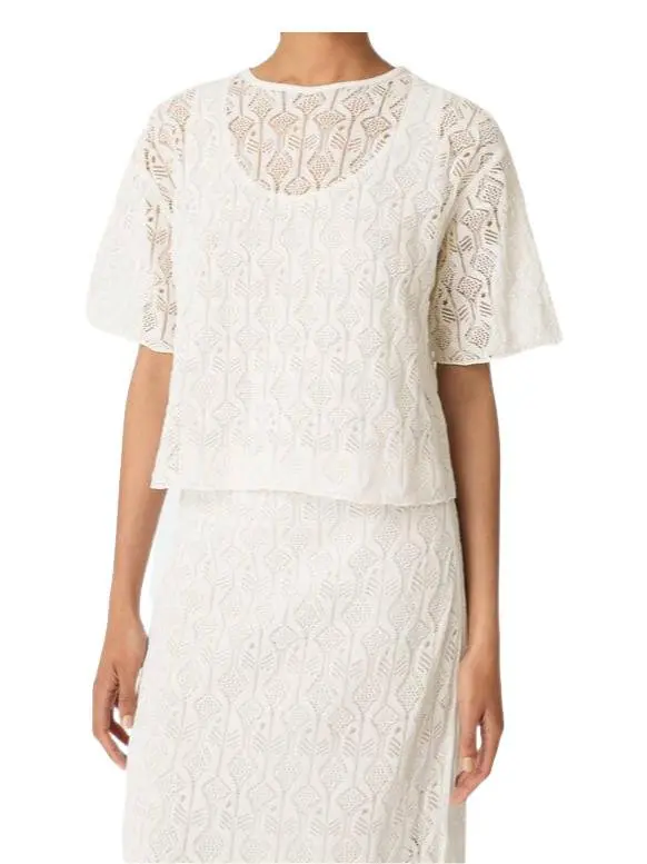 Bottega Veneta Fish Lace Top - Chalk