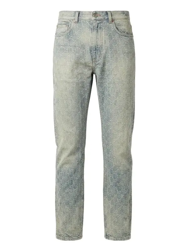 Gucci Gg Jacquard Denim Straight-leg Jeans - Nude