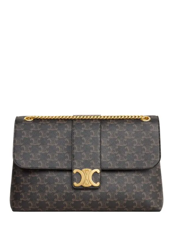 Celine Large Victoire Bag In Triomphe Canvas - Yellow-brown