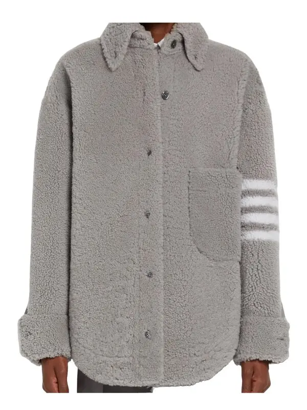 Thom Browne 4-bar Buttoned Oversized Shirt Jacket - Medium Gray