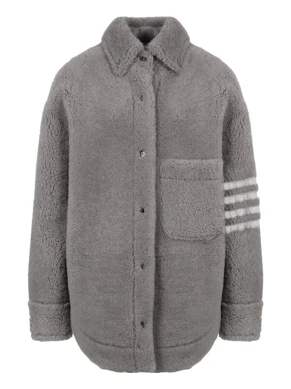 Thom Browne 4-bar Buttoned Oversized Shirt Jacket - Medium Grey