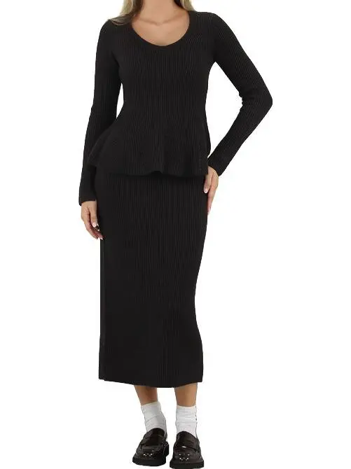 TWINSET Ribbed Midi Skirt With Elastic Waistline - Black