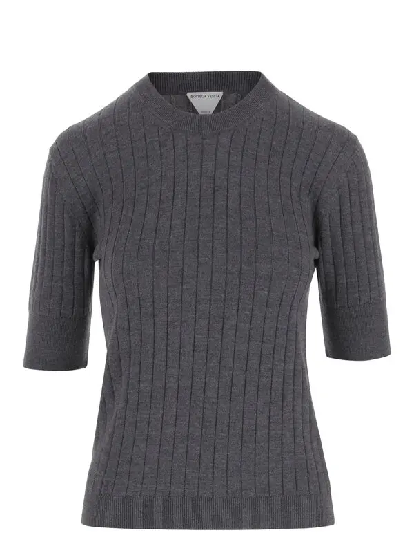 Bottega Veneta Ribbed Knit Crew Neck Top - Black