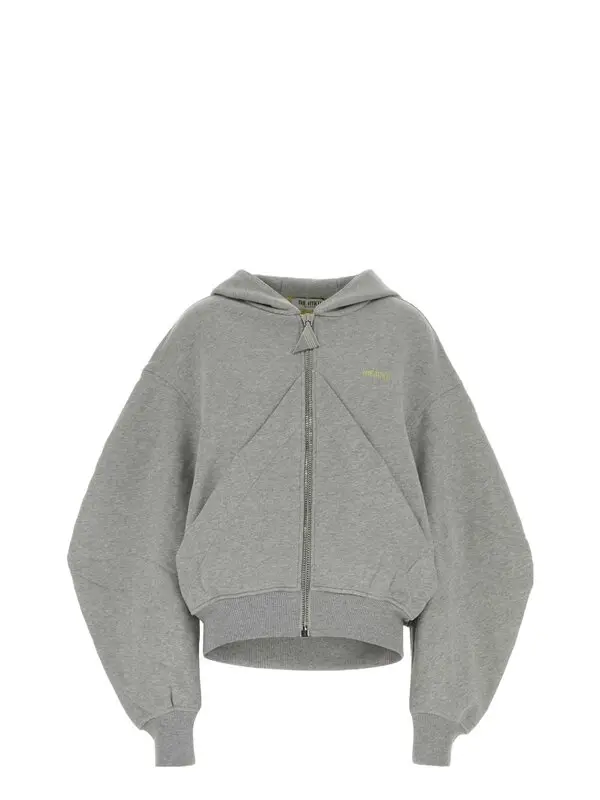 Attico Zip-up Hoodie With Embroidered Logo - Grey