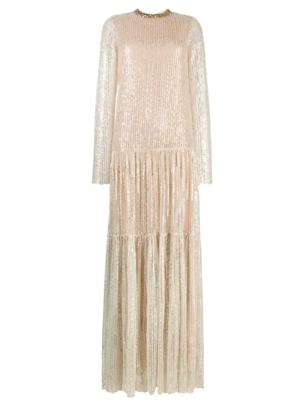 Giambattista Valli Tiered Sequinned Gown - Whitegold