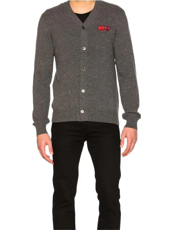 Play Comme Des Garcon Long-sleeved Wool Cardigan - Black