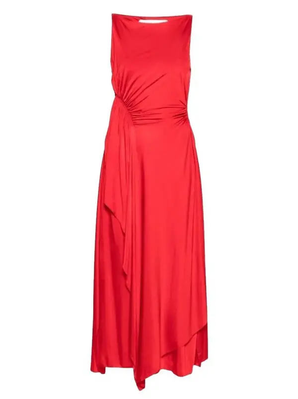 LANVIN Sleeveless Ruched Midi Dress - Red