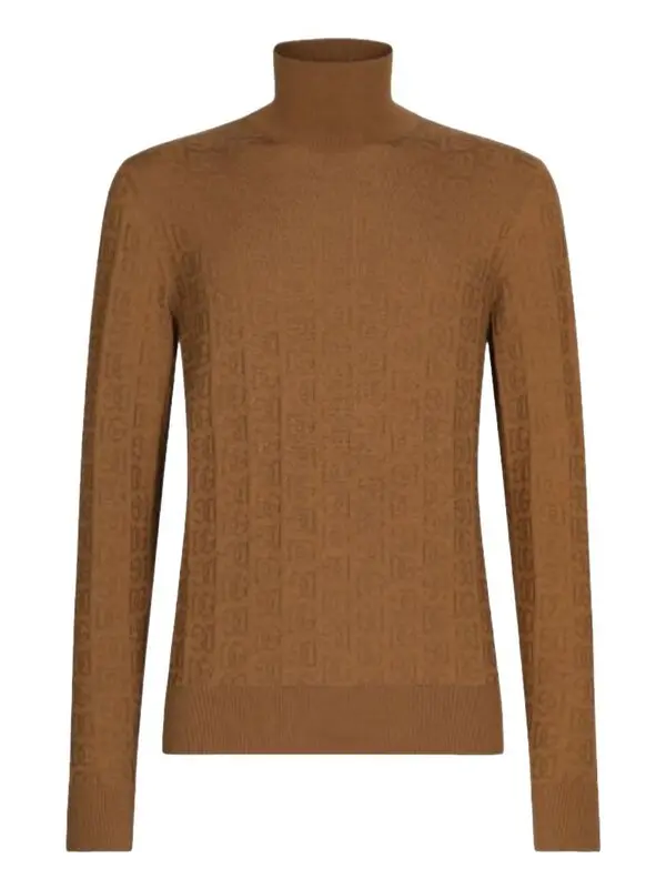 Dolce & Gabbana Dg Logo Jacquard Turtleneck Sweater - Brown