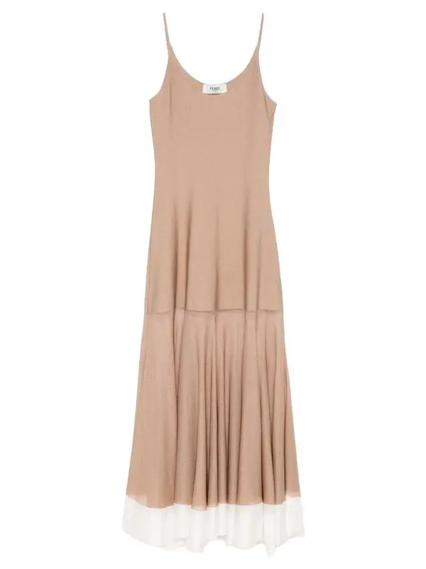 Fendi Sleeveless Knitted Maxi Dress With Sheer Panels - Light Brown