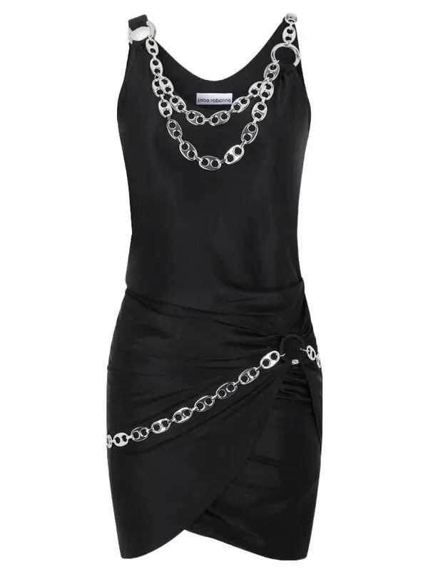 Rabanne Silver Chain Embellished Mini Dress - Black