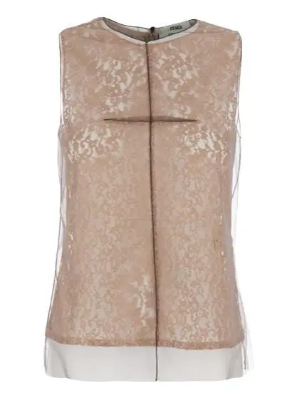 Fendi Floral Lace Sleeveless Top - Beige
