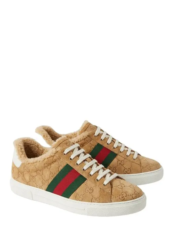 Gucci Ace Sneakers With Web Detailing - Beige
