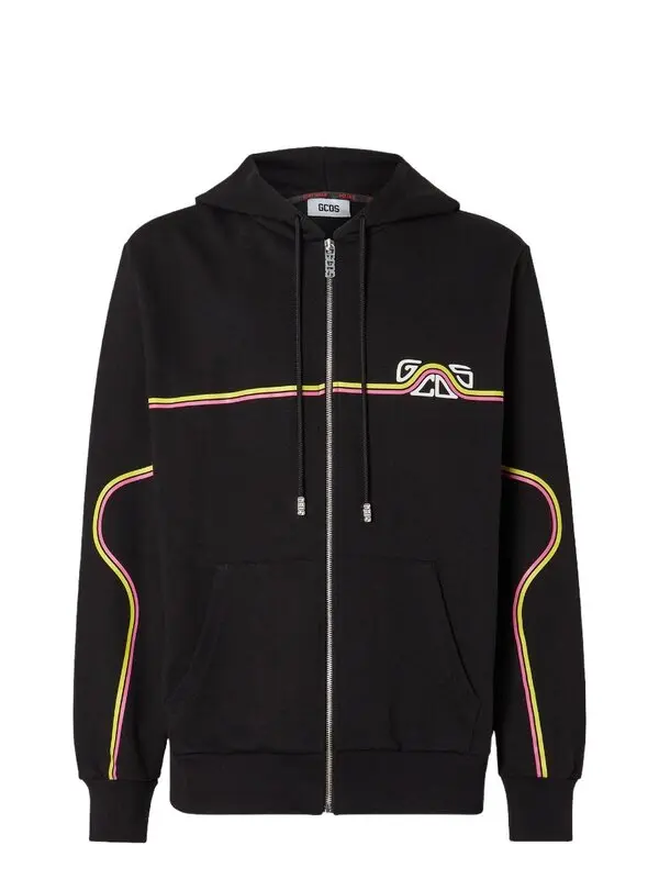 Gcds Logo Stripe Zip-up Hoodie - Black