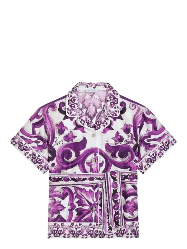 Dolce & Gabbana Graphic Print Silk Short Sleeve Shirt - Multi-color