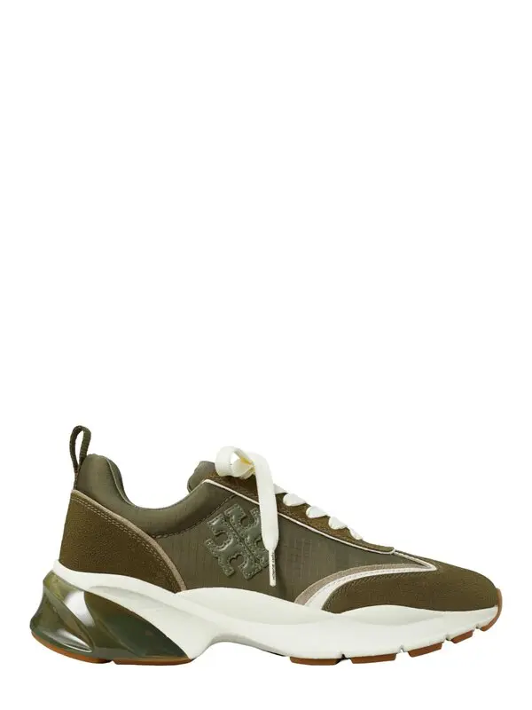 Tory Burch Logo-patch Round Toe Sneakers - Dark Olive/dark Olive/aneto