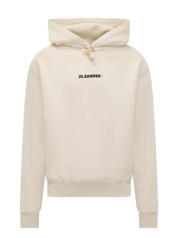 JIL SANDER Logo Printed Drawstring Hoodie - White