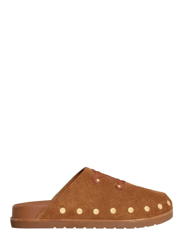 Celine Suede Calfskin Clog With Stud Embellishments - Brown