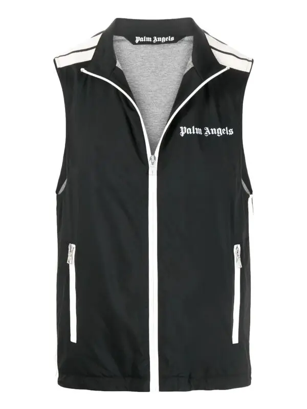 Palm Angels Logo Printed Zipped Gilet - Green