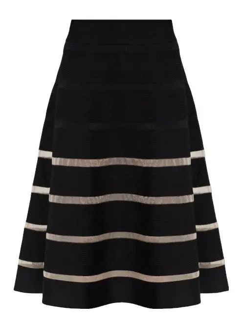 Balmain Striped Flared Midi Skirt - Black