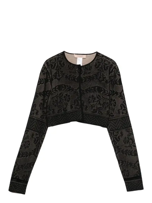 TWINSET Floral Pattern Cropped Cardigan - Black