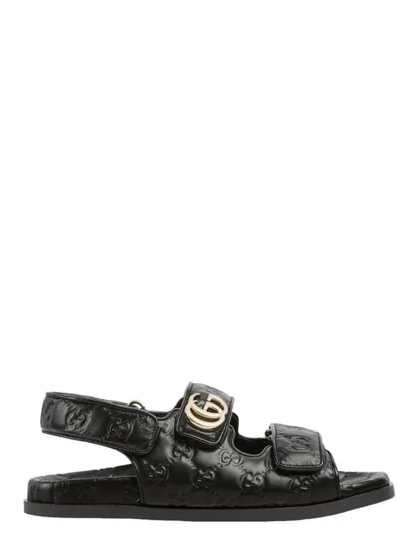 Gucci Double G Embossed Flat Sandals - Black