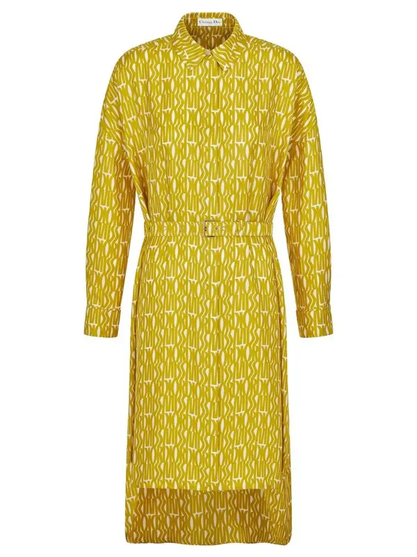 Dior All-over Printed Belted Dress - Yellow