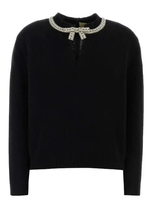 Valentino Garavani V-neck Jumper With Bow Embellishment - Black