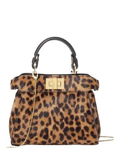 Fendi Nano Peekaboo Leopard Printed Cavallino Calfskin Bag - Brown