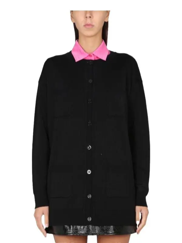 Moschino Long Sleeve Button Front Sweater With Pocket Detail - Black