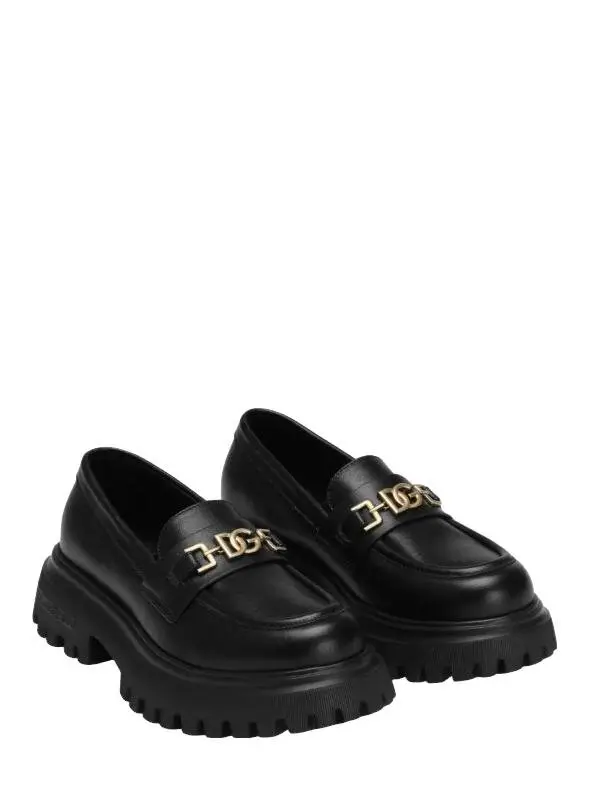 Dolce & Gabbana Chunky Sole Leather Loafers With Logo Detail - Black