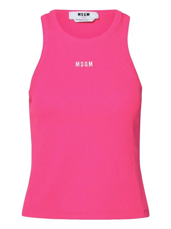 MSGM Logo Embroidered Sleeveless Ribbed Tank Top - Pink