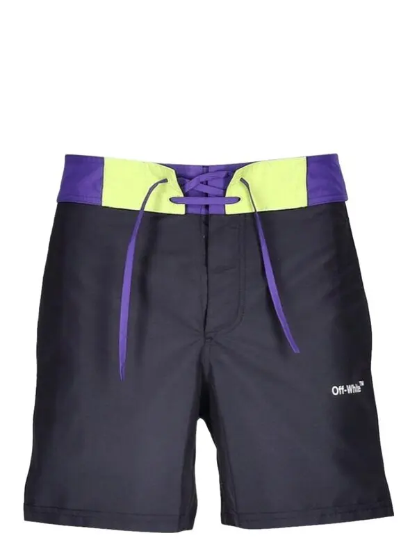 Off-White Logo Print Drawstring Swim Shorts - Black