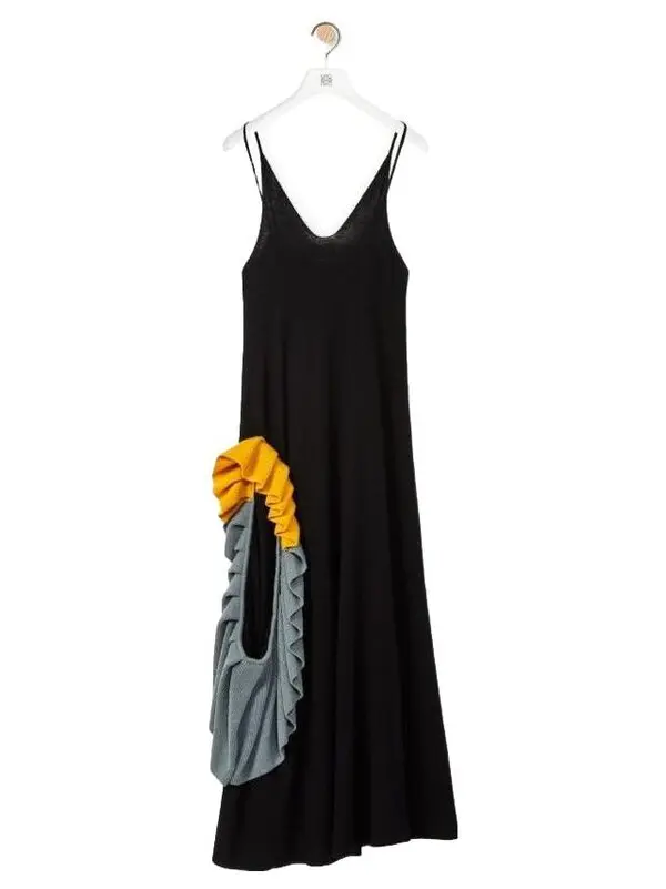 Loewe Wool Pleated Trimmed Knitted Midi Dress - Black