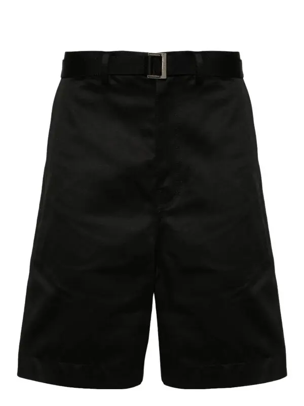 Sacai Wide-leg Belted Cotton Chino Shorts - Black
