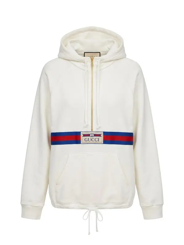 Gucci Quarter Zip Jumper With Logo Patch - White