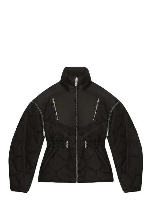 Givenchy Logo Detachable Sleeve Quilted Short Coat - Black