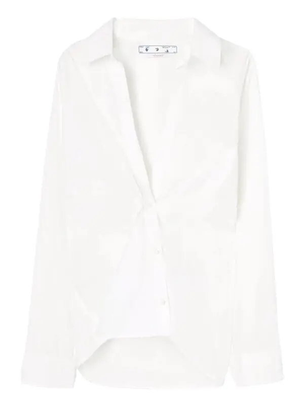 Off-White Asymmetrical Poplin Wrap Shirt With Logo Detail - White